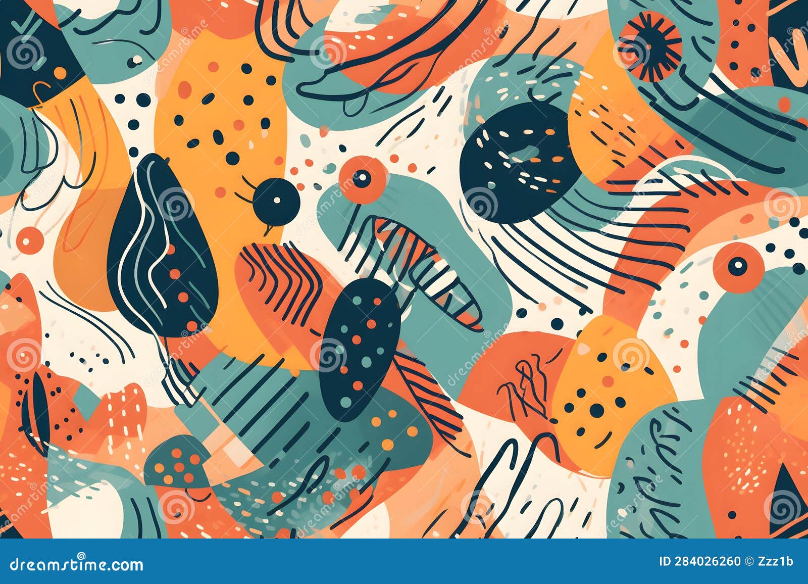 AI Drawn Flat Design Abstract Seamless Doodle Pattern, Neural Network ...