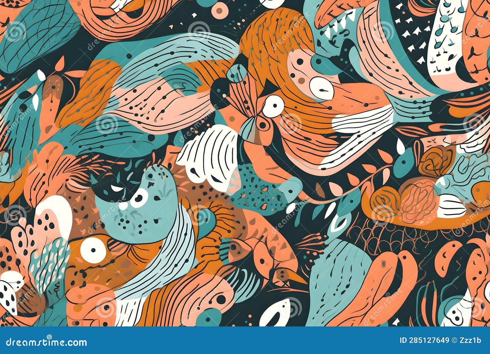 AI Drawn Flat Design Abstract Seamless Doodle Pattern, Neural Network ...