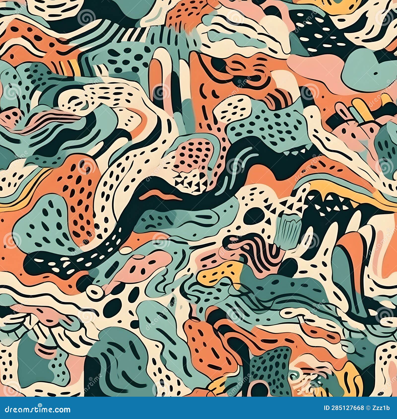 AI Drawn Flat Design Abstract Seamless Doodle Pattern, Neural Network ...