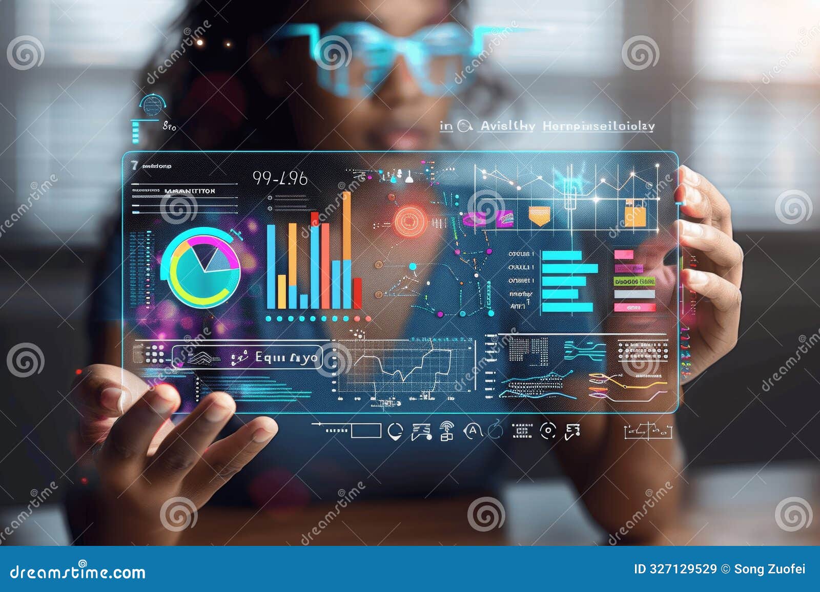 AI-Driven Business Performance Analysis on Virtual Screen with KPIs and ...