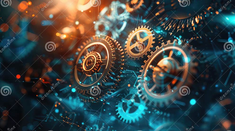 AI-driven Data Analytics Depicted through a Complex Clockwork Mechanism of Gears and Cogs. AI ...