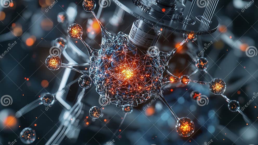 Ai-driven Data System Visualization Laboratory Digital Art Sci-fi Close-up Glowing Nodes and ...