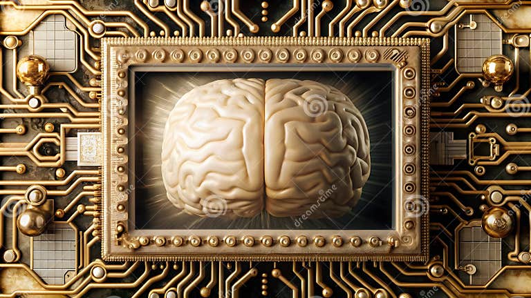 AI Driven Digital Brain Frame Concept As a Minimalistic Border Frame with Brainwave and ...