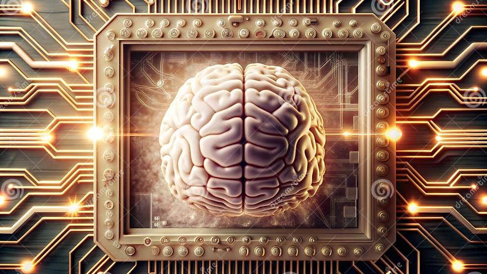 AI Driven Digital Brain Frame Concept As a Minimalistic Border Frame with Brainwave and ...