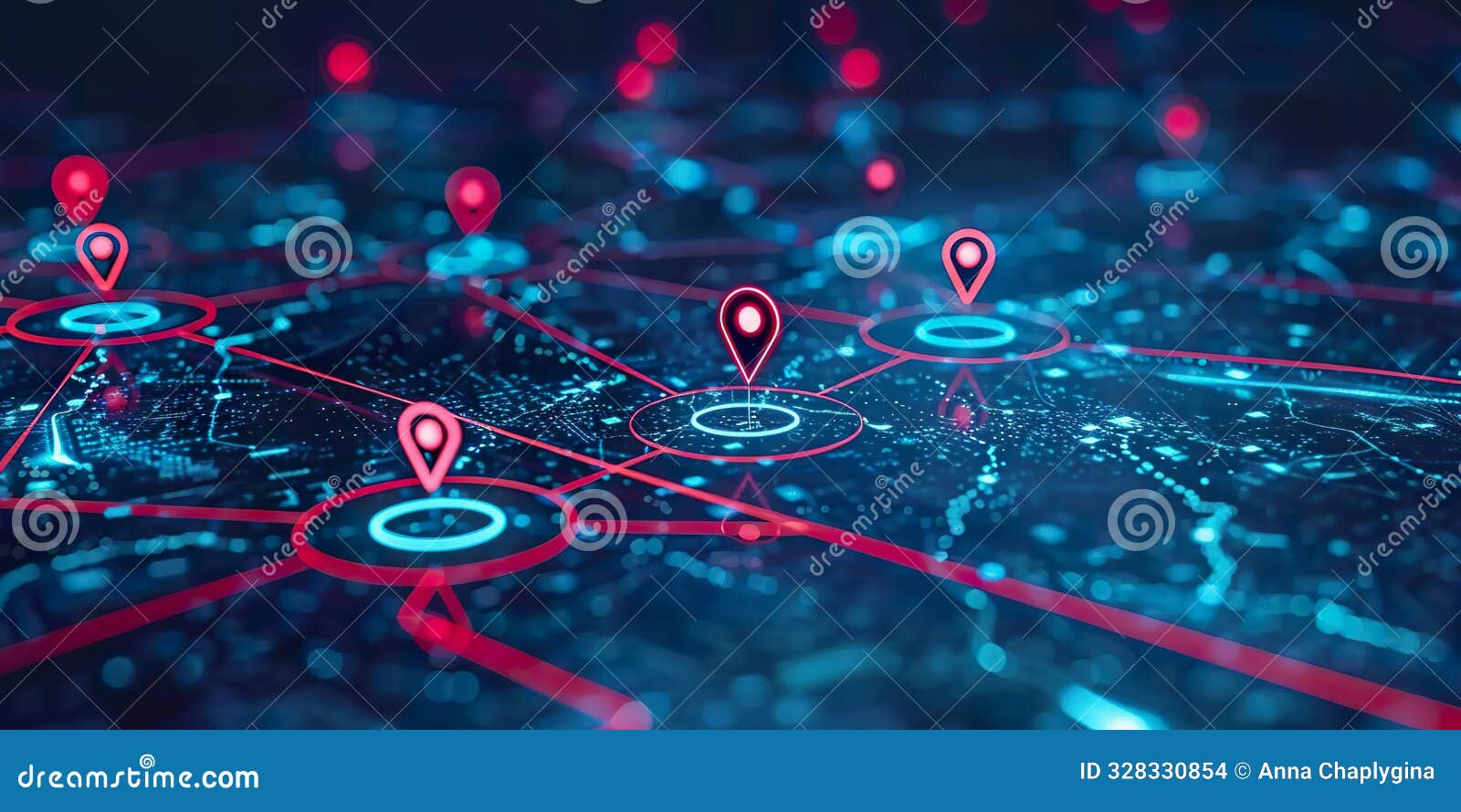 AI Driven GPS Delivery Route Map with Digital Pins Highlighting ...