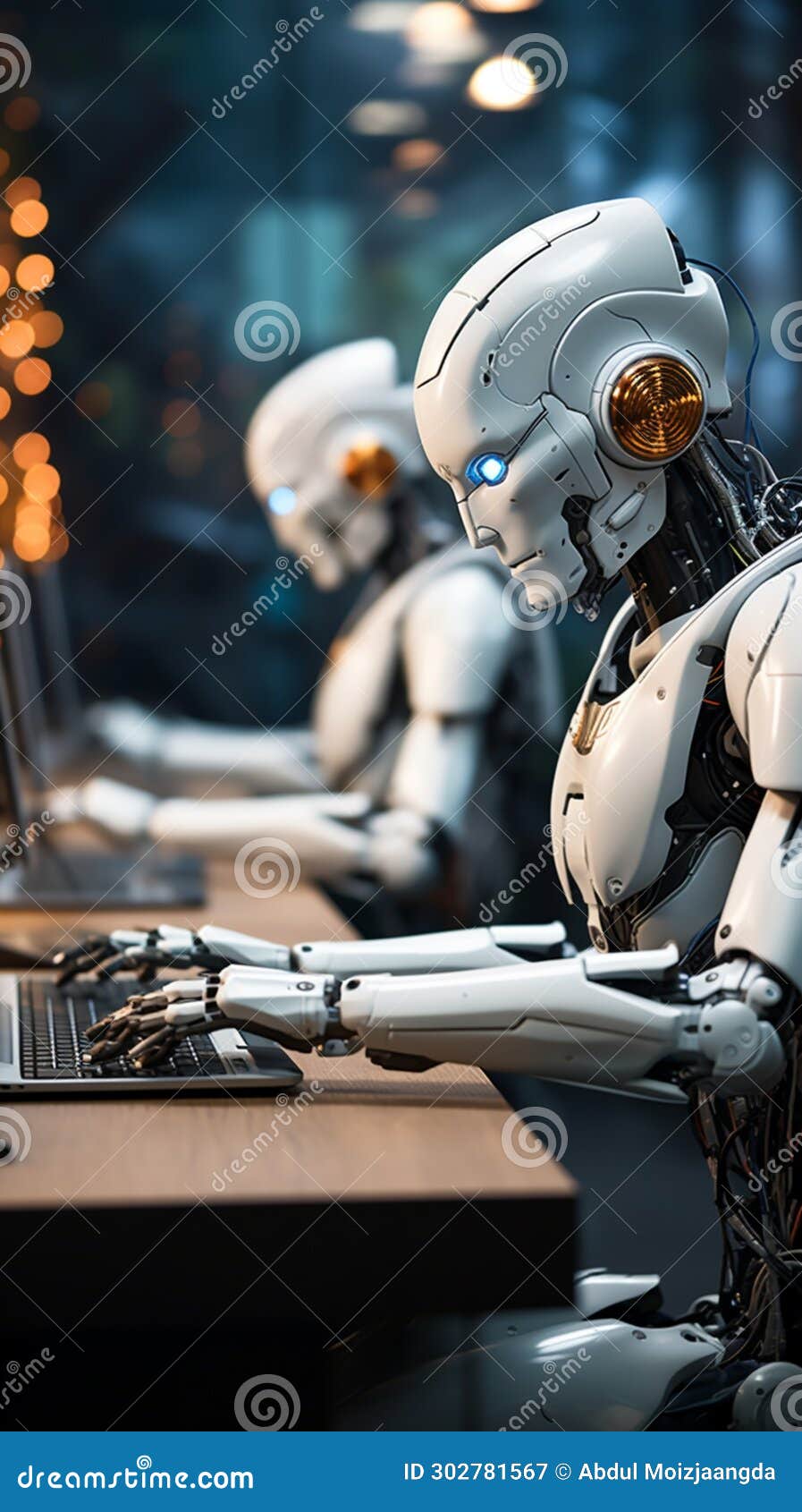 AI Driven Robot in a Modern Office, 3D Rendering Futuristic Workspace ... AI Driven Robot in a Modern Office, 3D Rendering Futuristic Workspace ...