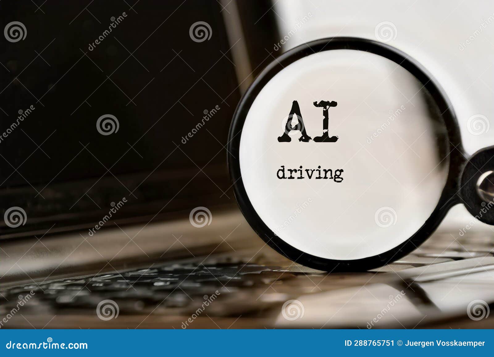 AI Driving Technology Demonstrated with Laptop, Text and Magnifying ...