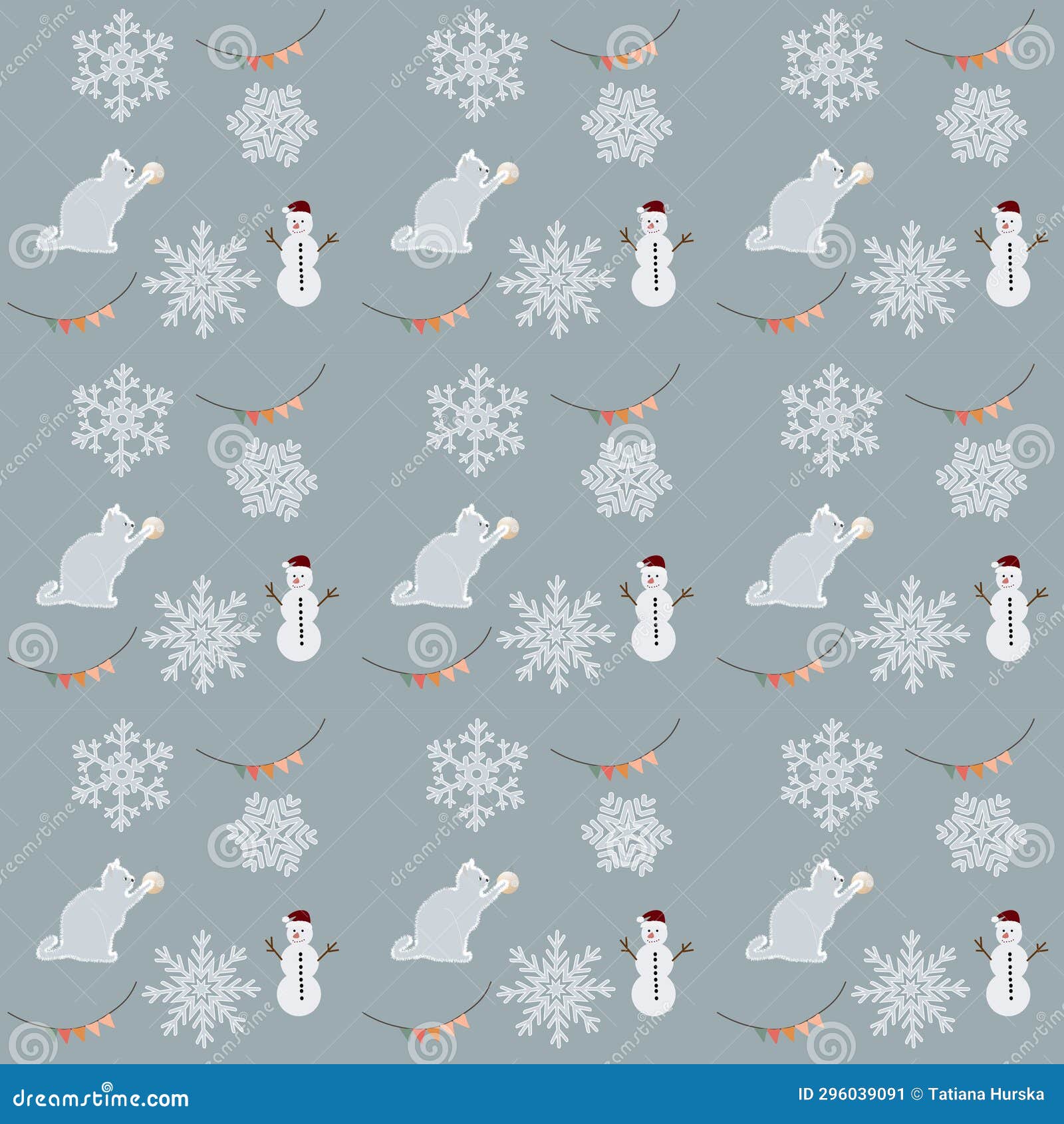Seamless Pattern with Snowflakes, Snowman and Cat Stock Vector ...