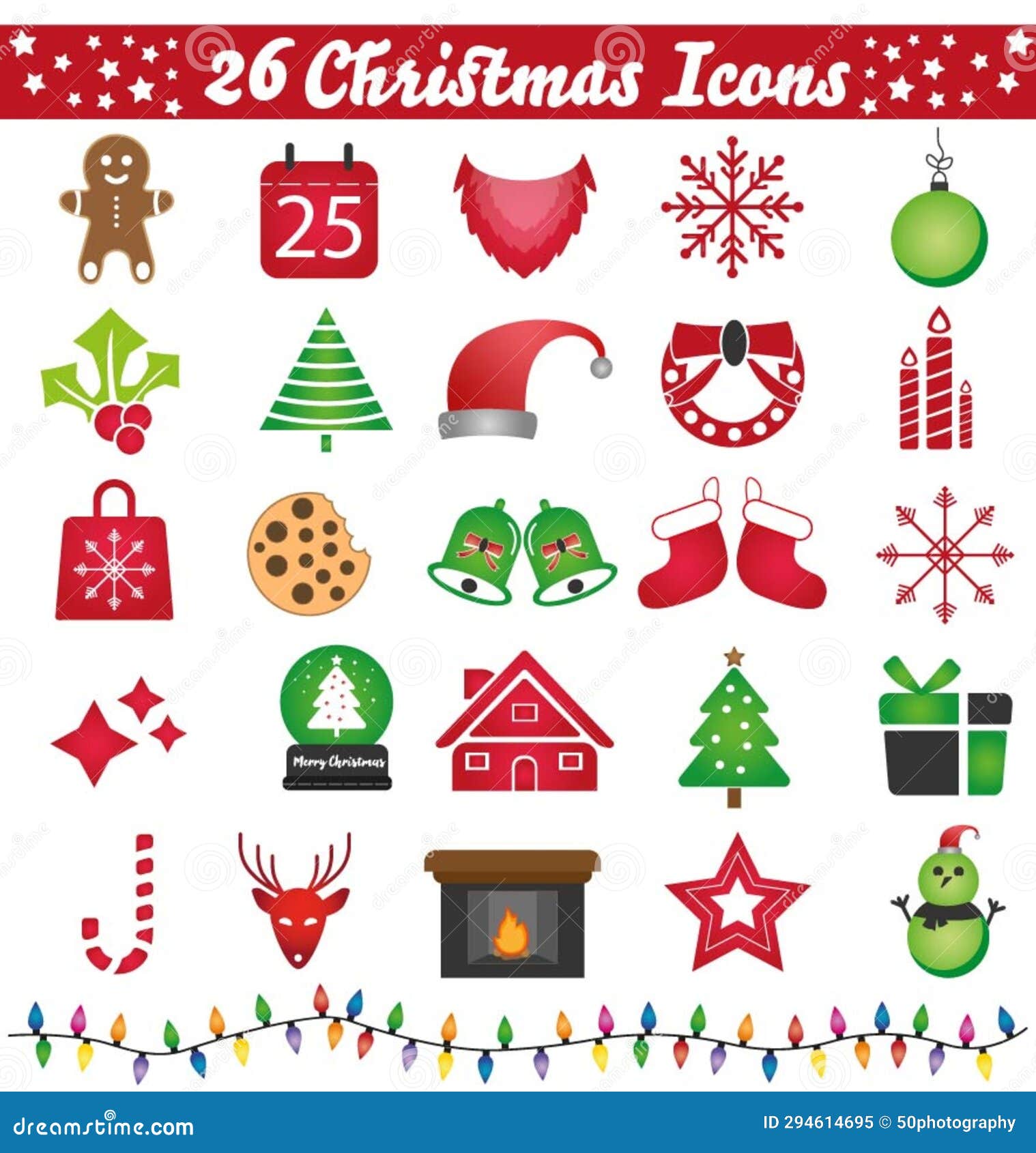 Set of Christmas Icons. Red and Green Christmas Vector Emojis Including ...