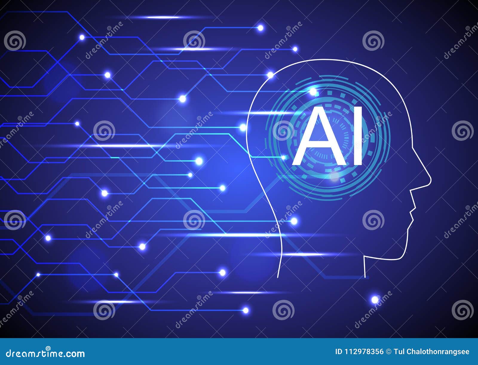 Ai with electric circuit stock illustration. Illustration of cyborg ...
