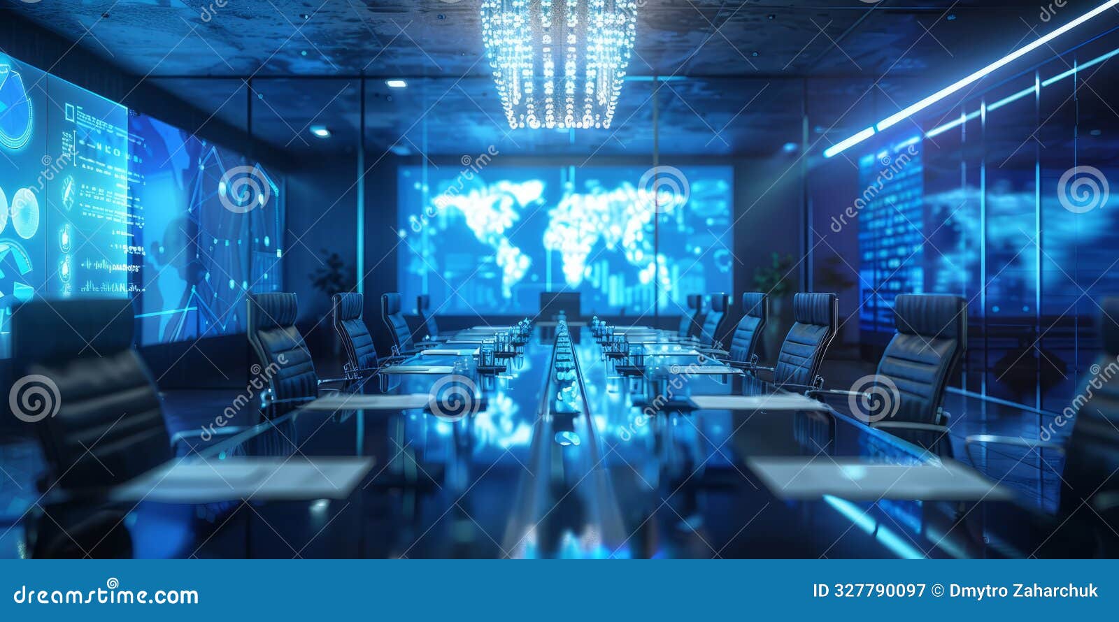 AI-enhanced Boardroom with Smart Glass Walls Displaying Real-time ...