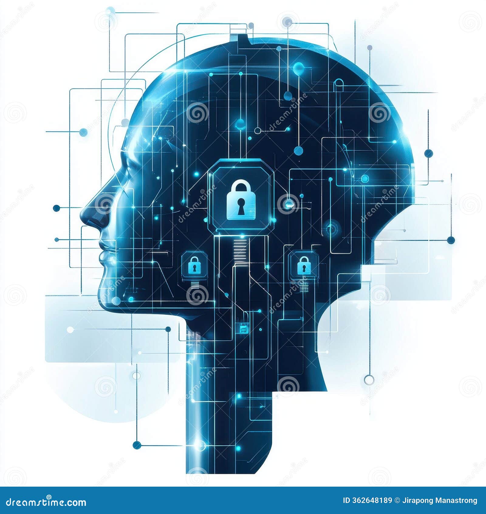 AI -Enhanced Data Encryption Concept Silhouette of a Head with Lock Symbolizing Security ...