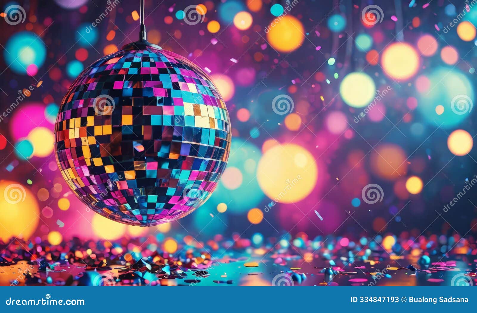 Disco Ball with Colorful Lights in the Background Stock Illustration ...