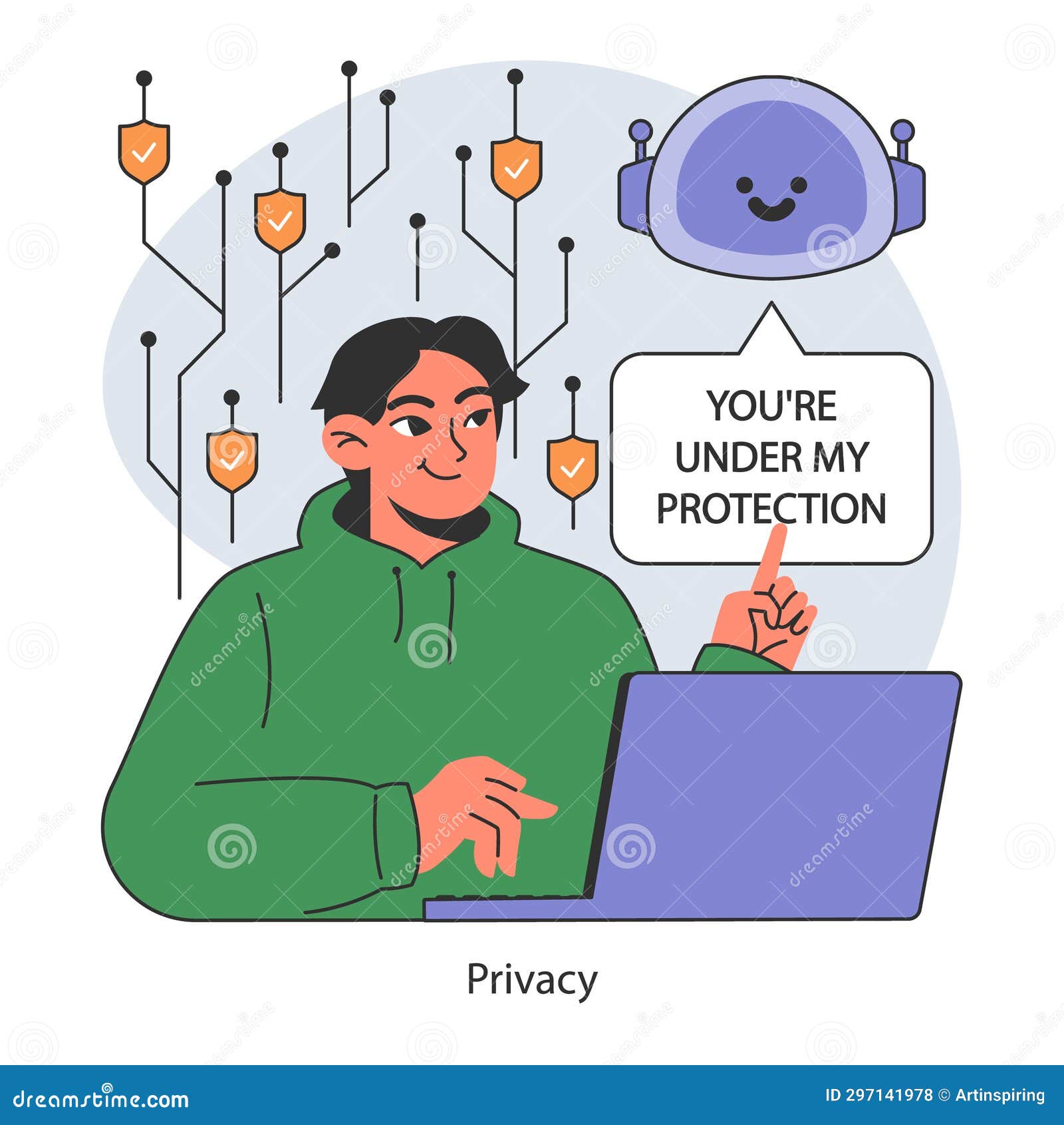 AI Ethics Concept. User Using a Laptop Stock Illustration ...