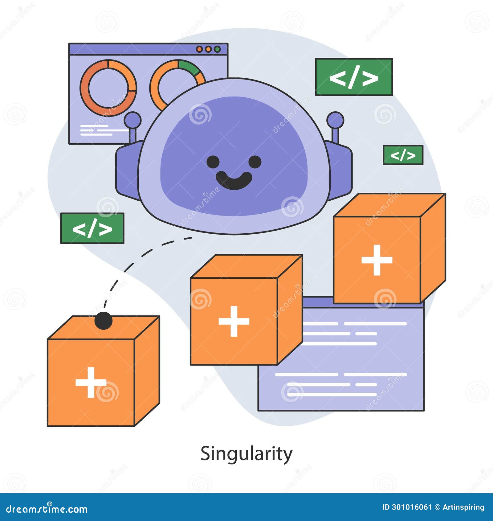 AI Ethics. Evolving Artificial Intelligence And Neuron System. Cartoon ...