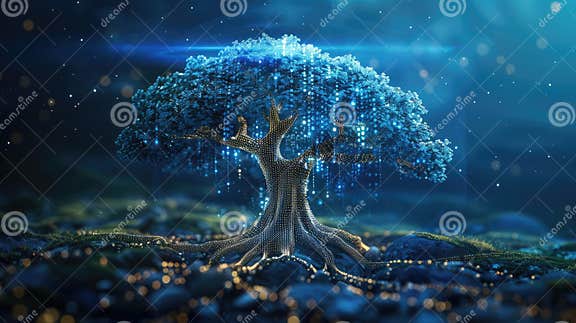 AI Ethics and Governance. Digital Tree with Binary Code Leaves and ...