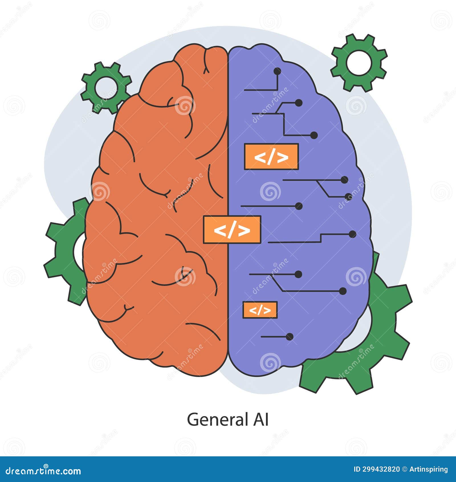 AI Ethics. Human Brain Melds with Circuitry Stock Illustration ...