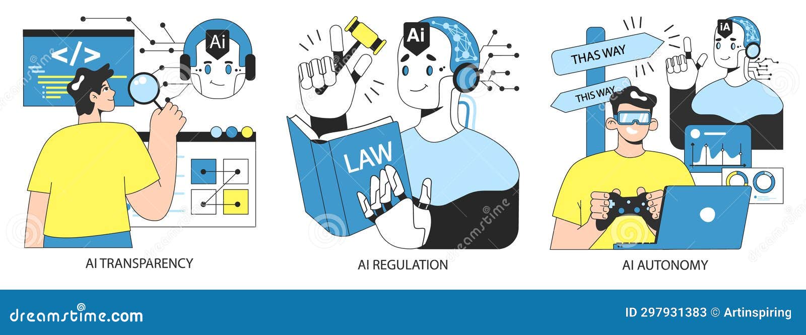 AI Ethics Set. Artificial Intelligence Alignment and Regulation Stock Illustration ...