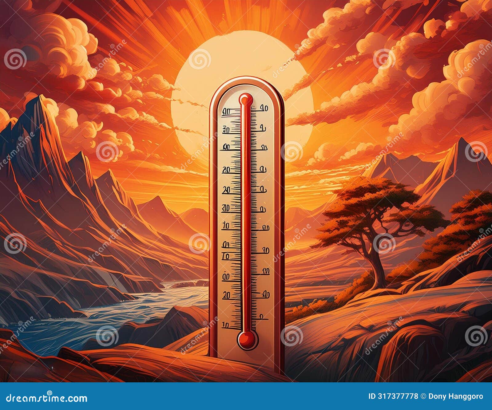AI of Extreme Hot Weather with a Thermometer Display As a Reference ...