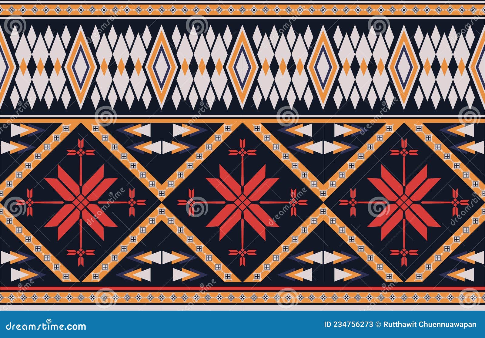 Vector Motifs Decorative Ethnic Pattern. Red Aztec Motifs, Diamonds ...