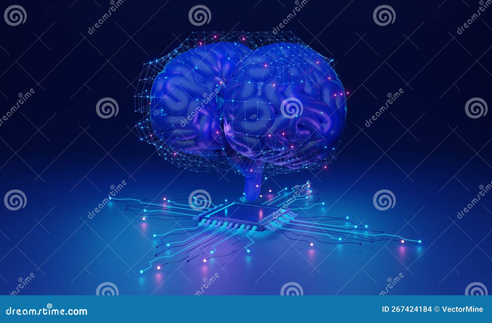 AI of the Future, Smart and Glowing Cyberspace Cyborg Brain, 3D ...