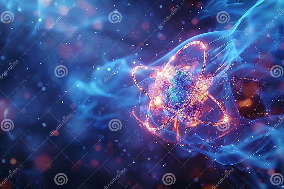 Abstract Visual of an Atom at the Quantum Level Surrounded by Glowing ...