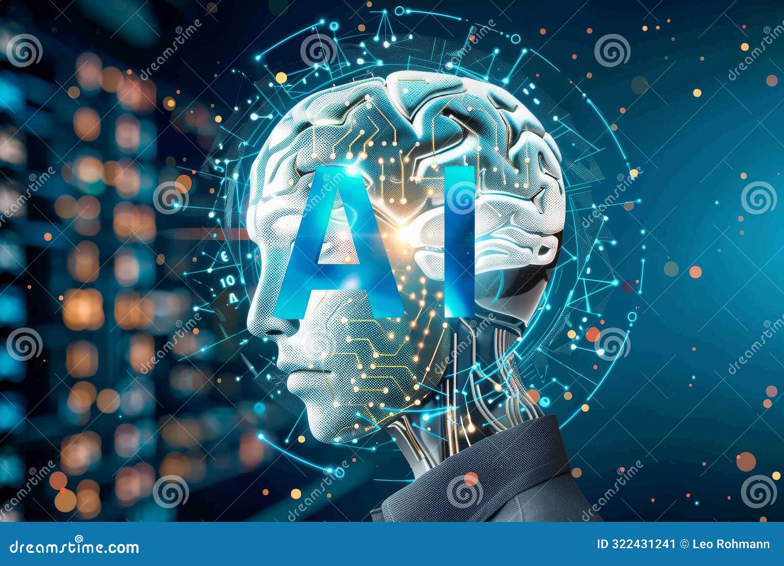 Abstract AI Head with Circuit Patterns, Symbolizing the Complexity and ...