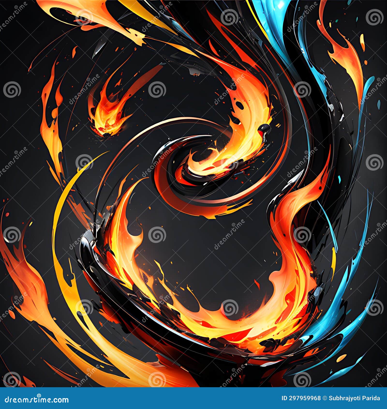 AI Generated Abstract Artwork of Flames of Fire Alongwith Water Streams ...