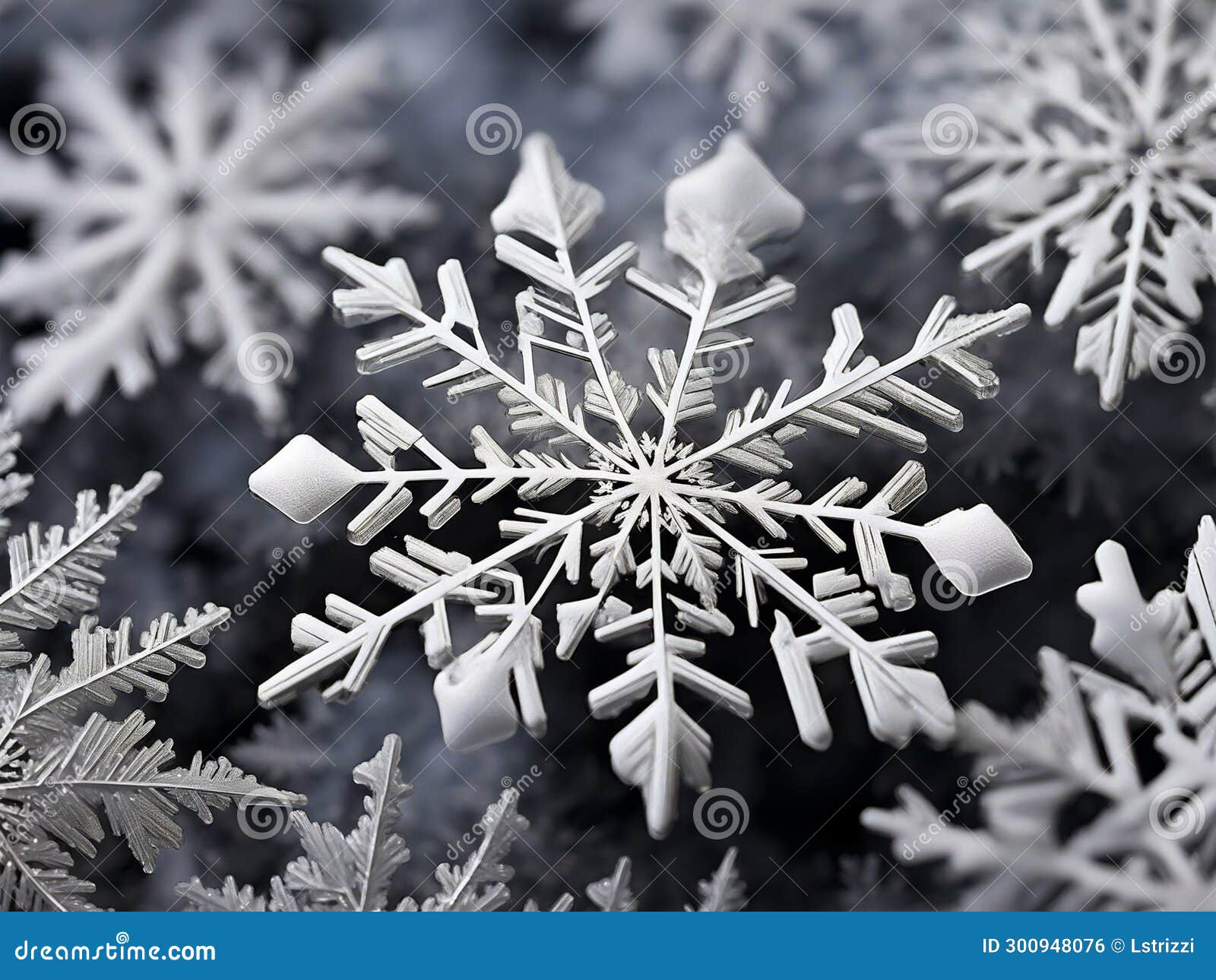 Close-up of Some Schematic Intricate White Snow Crystals of Different ...