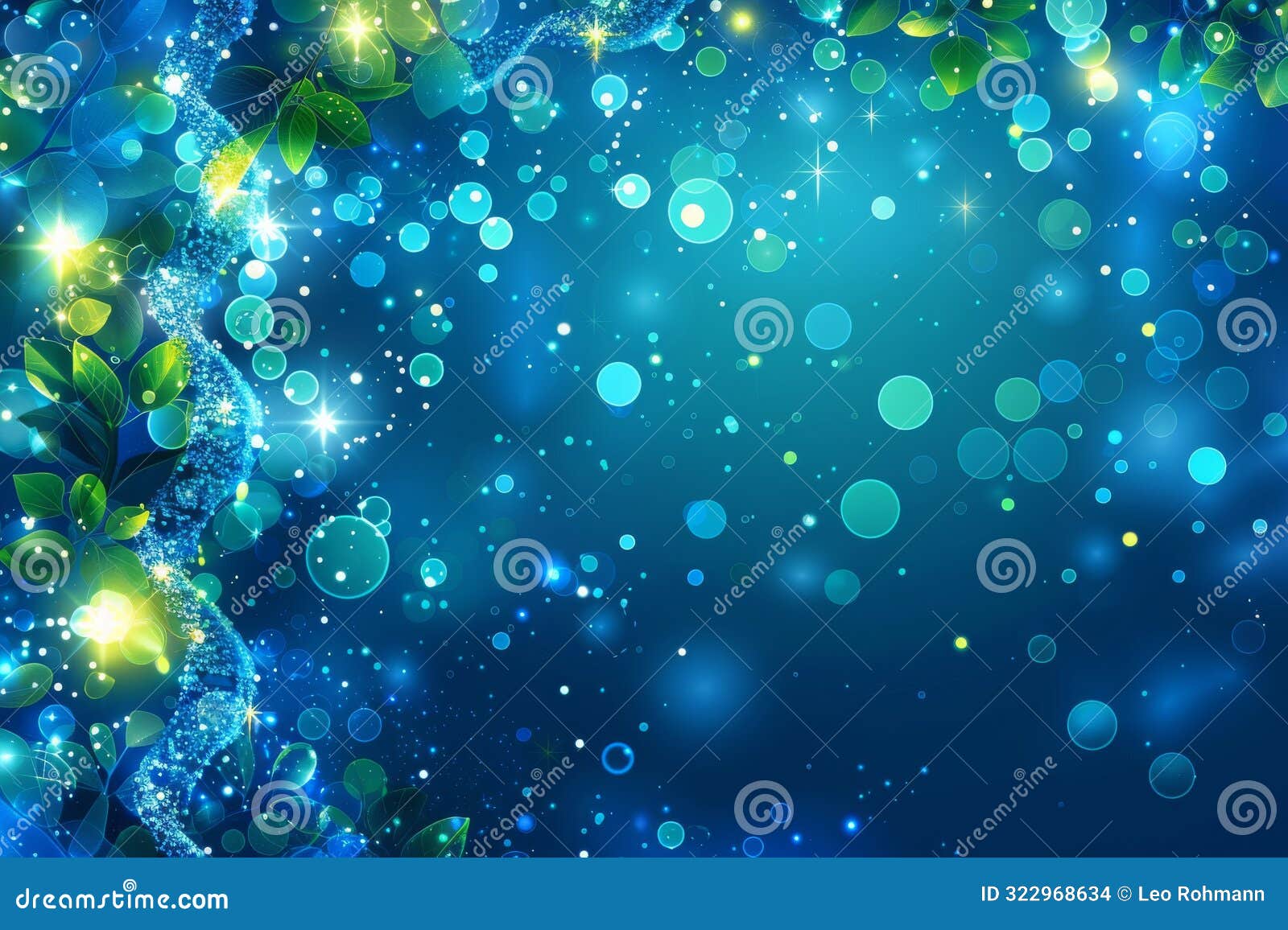 Abstract DNA Strands with Green and Blue Particles on a Light ...