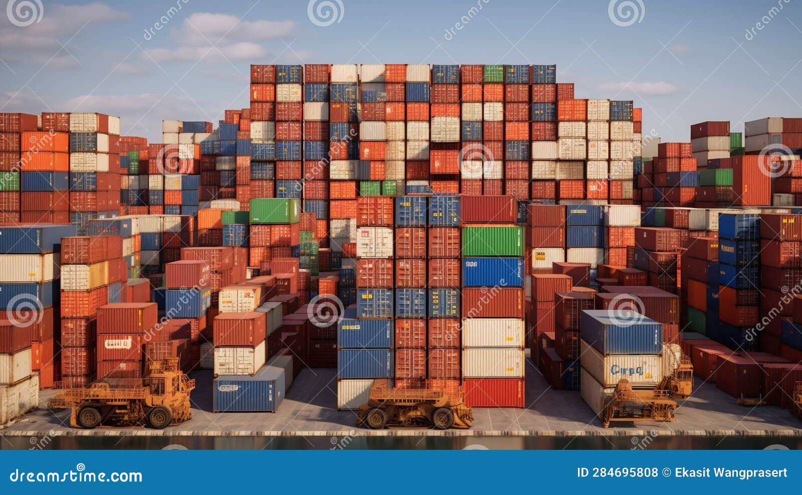 AI Generated. Aerial View Closed Up Container Ship In Port At Container ... AI Generated. Aerial View Closed Up Container Ship In Port At Container ...