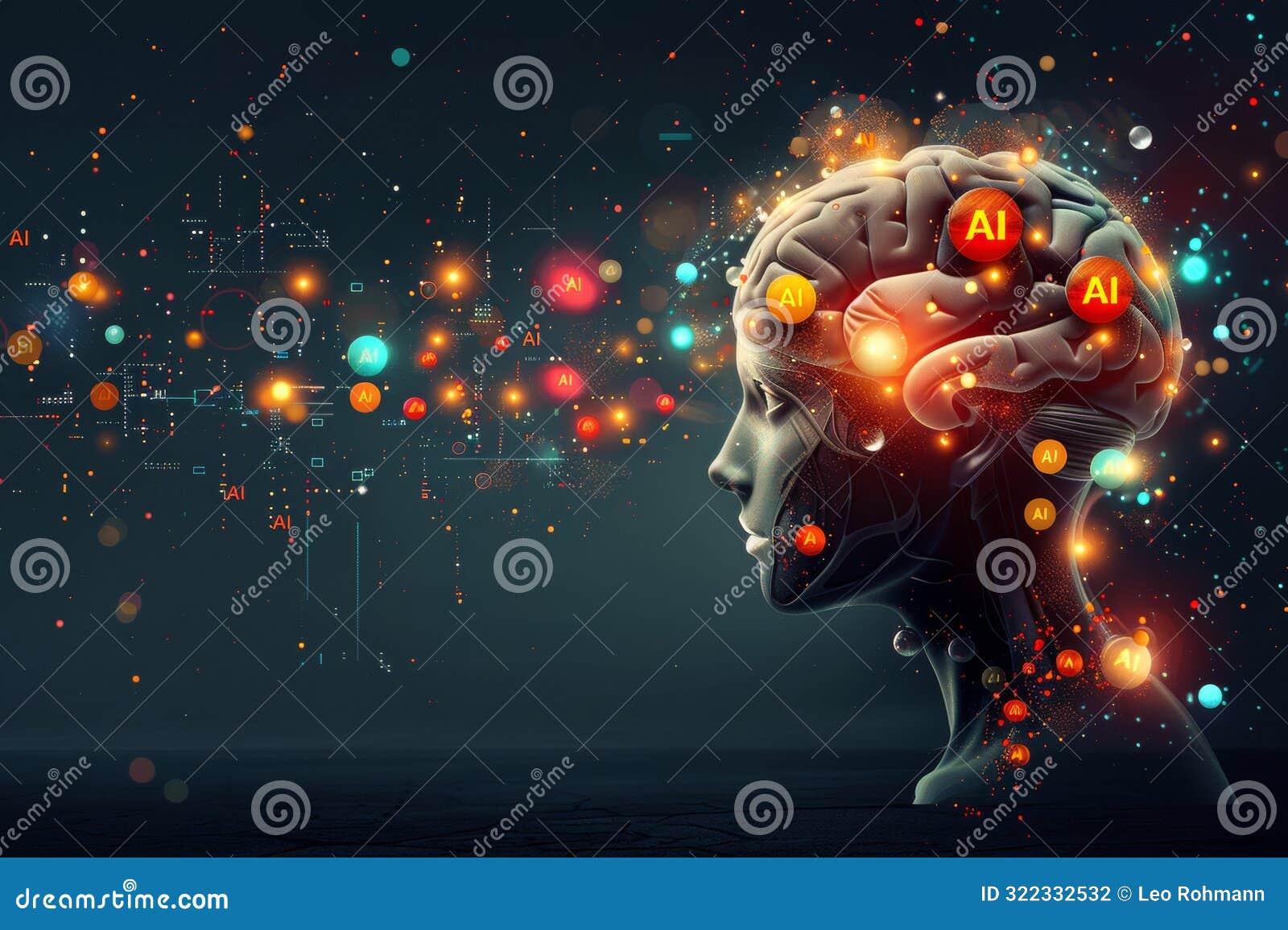 Ai Brain With Digital Nodes Glowing Lights Futuristic Technology