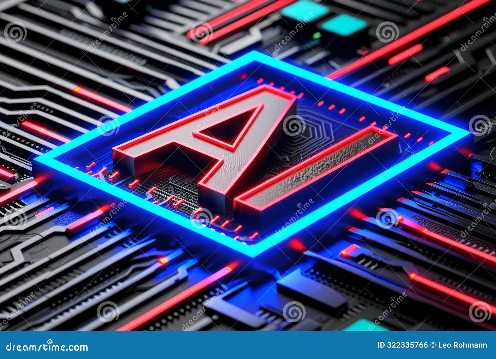 AI Circuit Board with Neon Lights, Advanced Digital Processor Stock ...