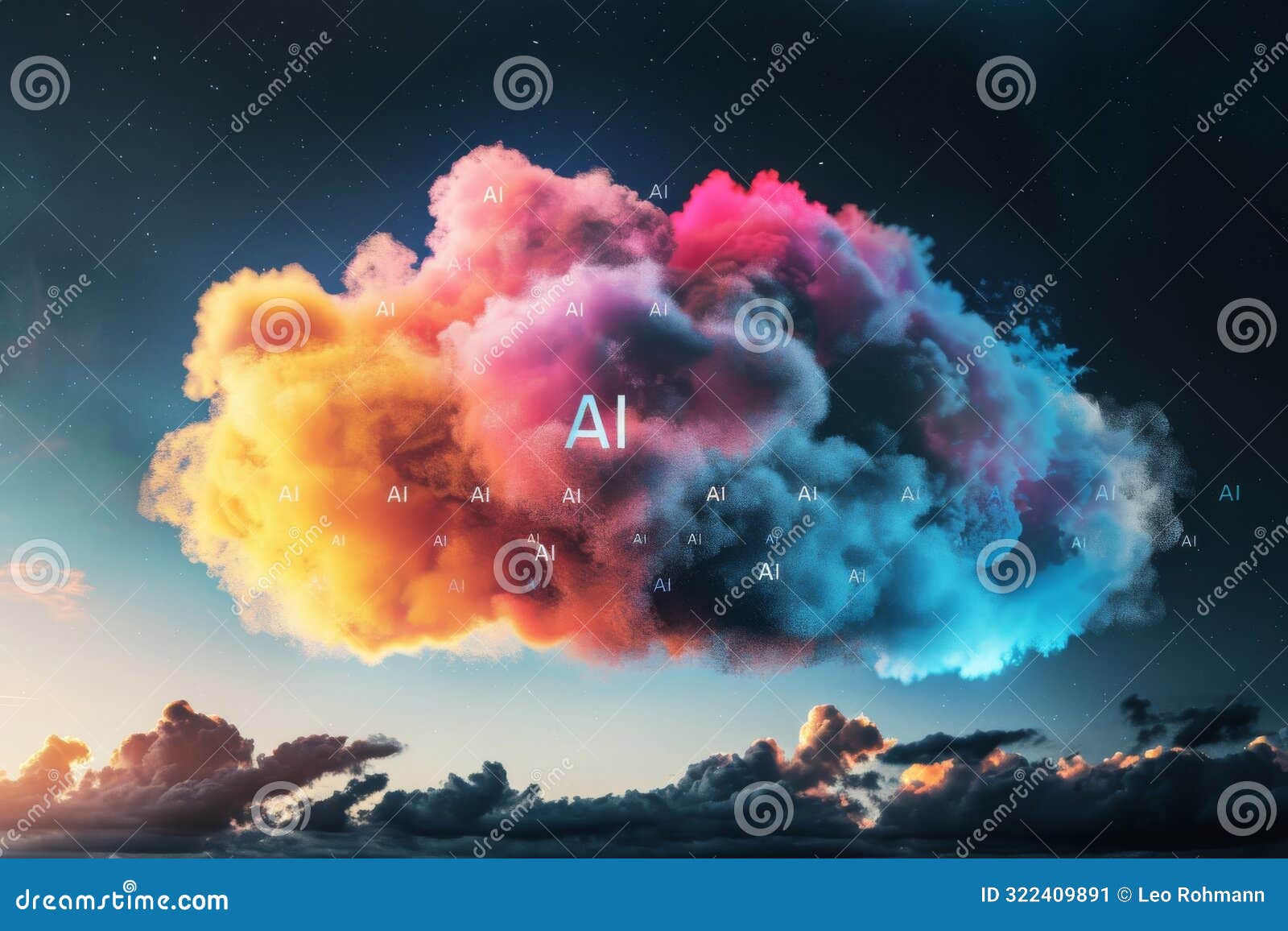 AI Cloud in Sky, Digital Art, Technology Innovation, Artificial ...