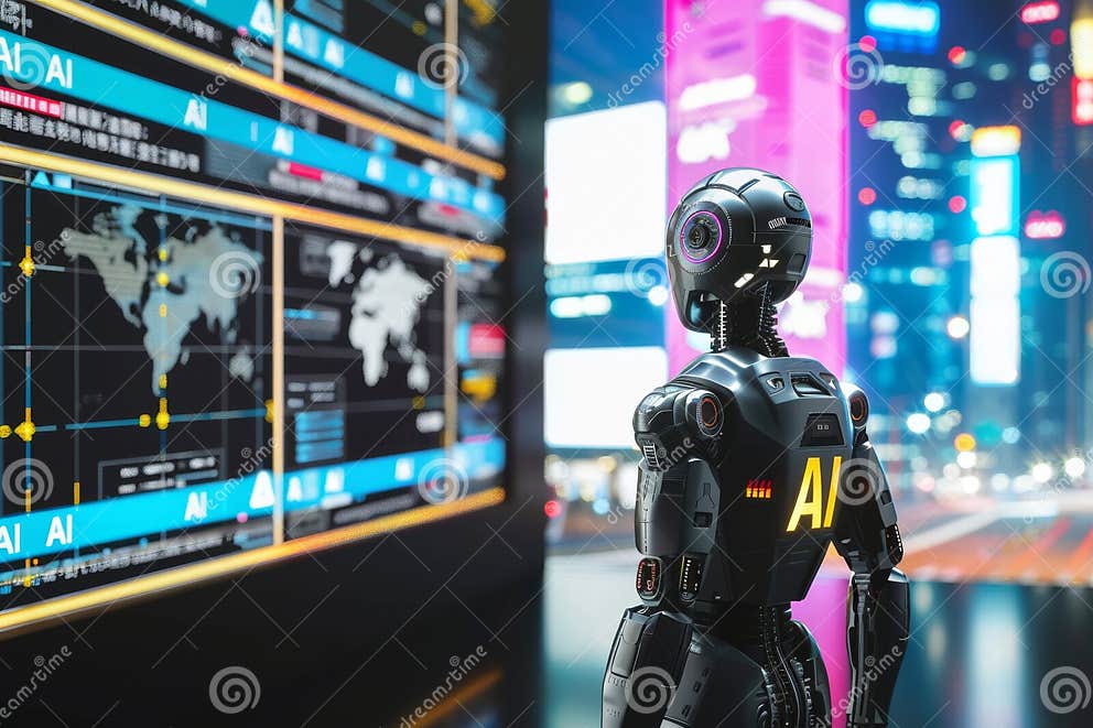 AI Developer in High Tech Control Room with Digital Interface and ...