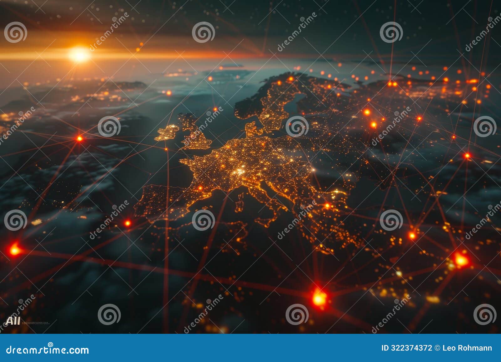 AI Digital Map with Glowing Cities, Futuristic Tech Visualization ...