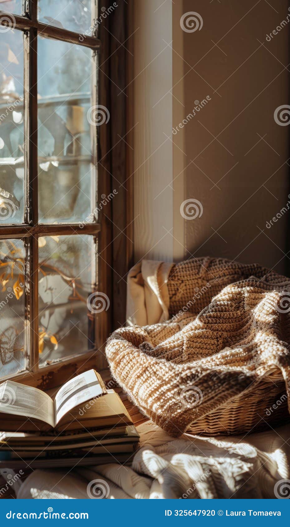 Cozy Morning Reading Nook with Sunlight, Open Book and Warm Blanket by ...