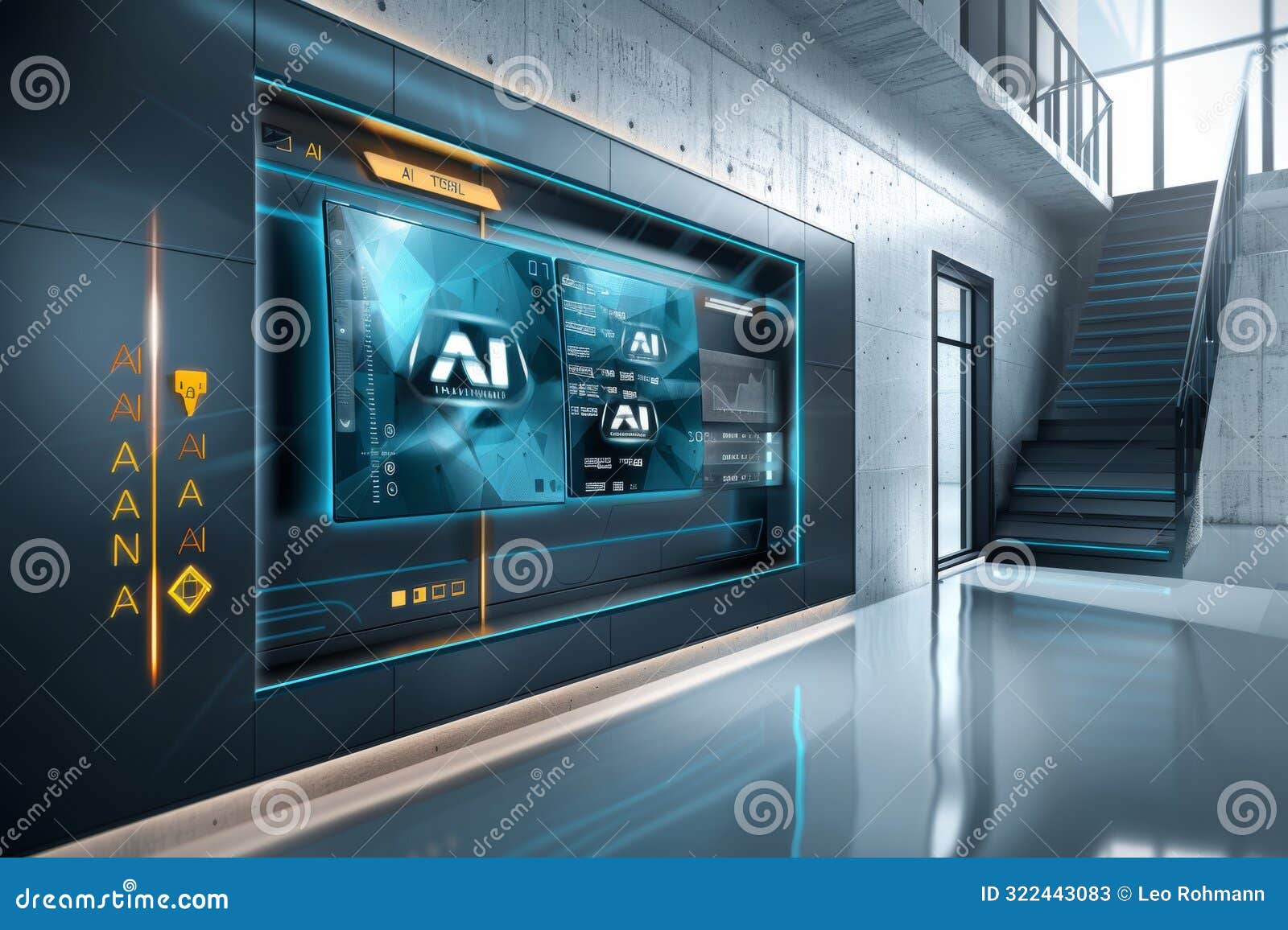 AI Interactive Display in Futuristic High Tech Office Environment Stock ...