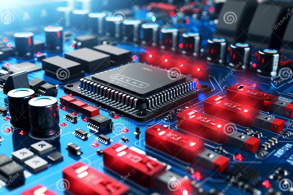 AI Microchip on Red Circuit Board, Artificial Intelligence, Advanced Tech, Digital Electronics ...