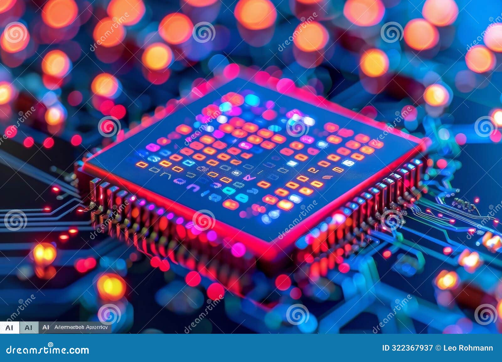 AI Processor with Blue Neon Circuits, Capturing Advanced Technology and ...