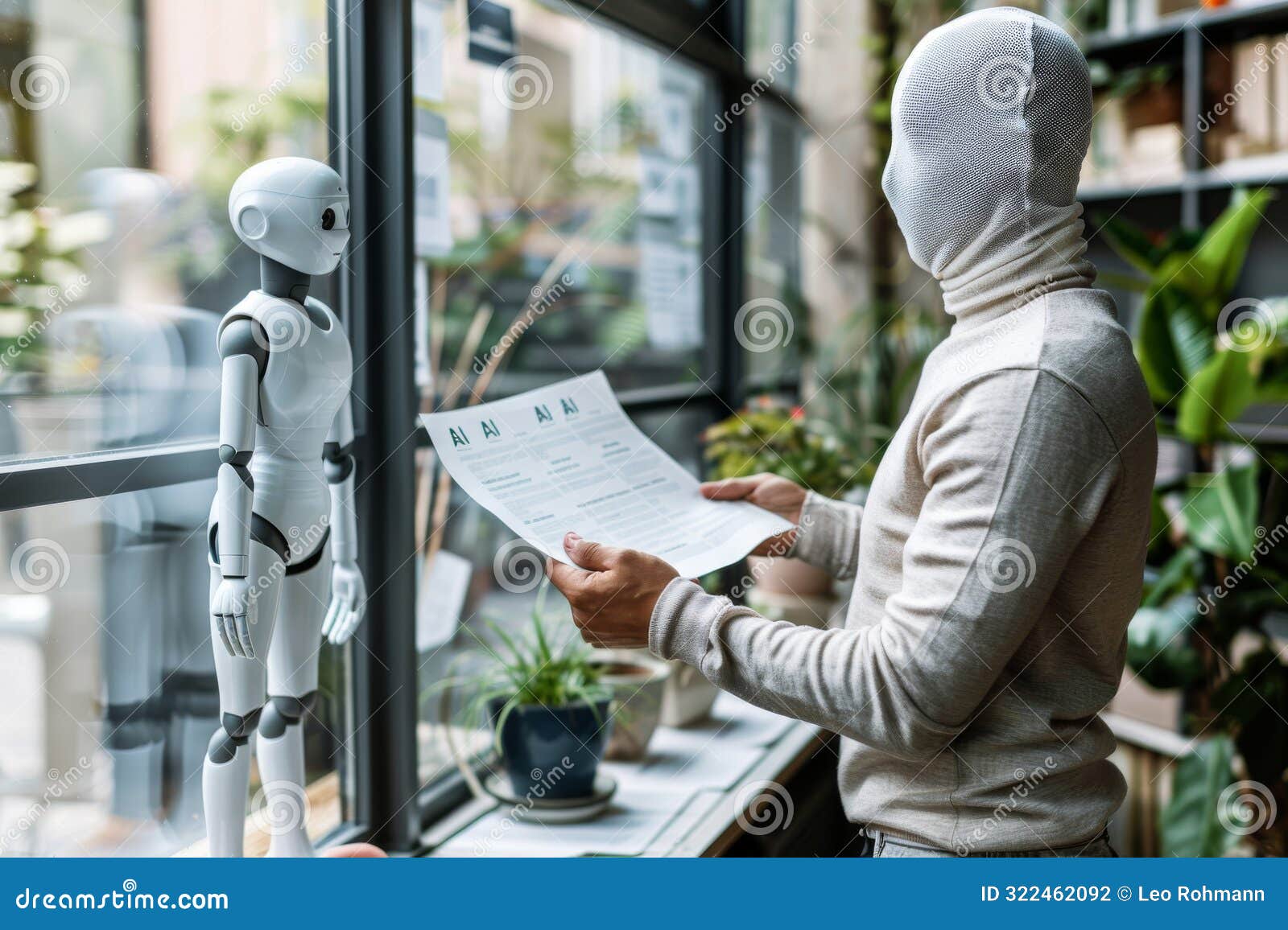 AI Robot Reading Documents in Office, Modern Technology, Digital ...