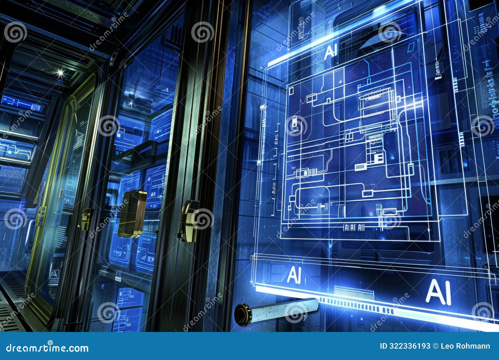 AI Server Room with Glowing Blue Lights, Advanced Technology ...