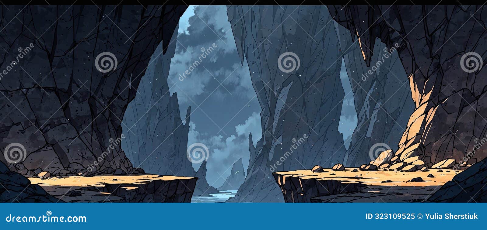 Alien Canyon with Deep Cracks and Mystical Sky for Challenging Game ...