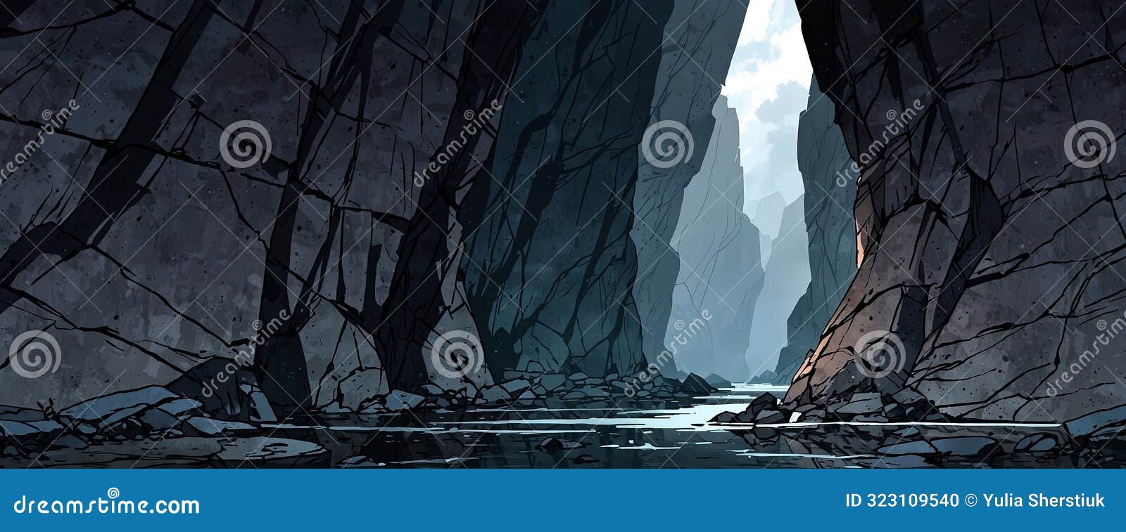 Alien Canyon with Deep Cracks and Mystical Sky for Challenging Game ...