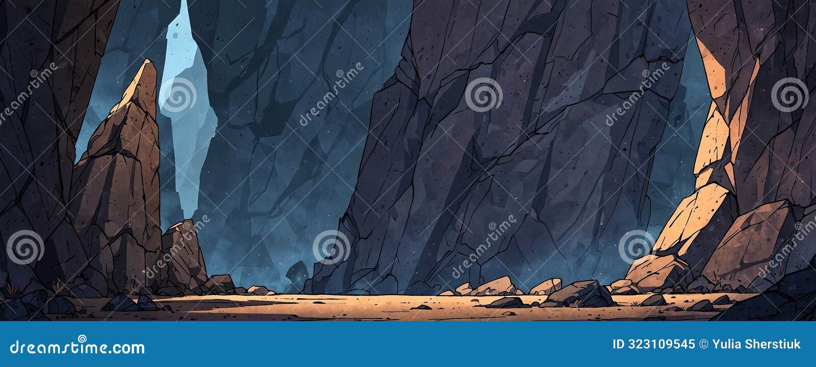 Alien Canyon with Deep Cracks and Mystical Sky for Challenging Game ...