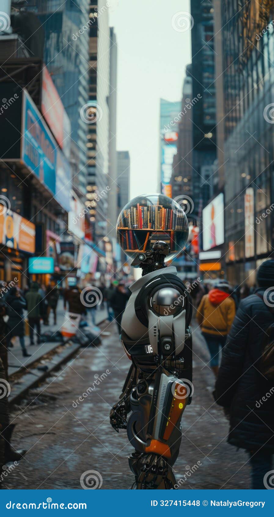 AI Generated. an Android Robot with a Library in Its Head As a ...