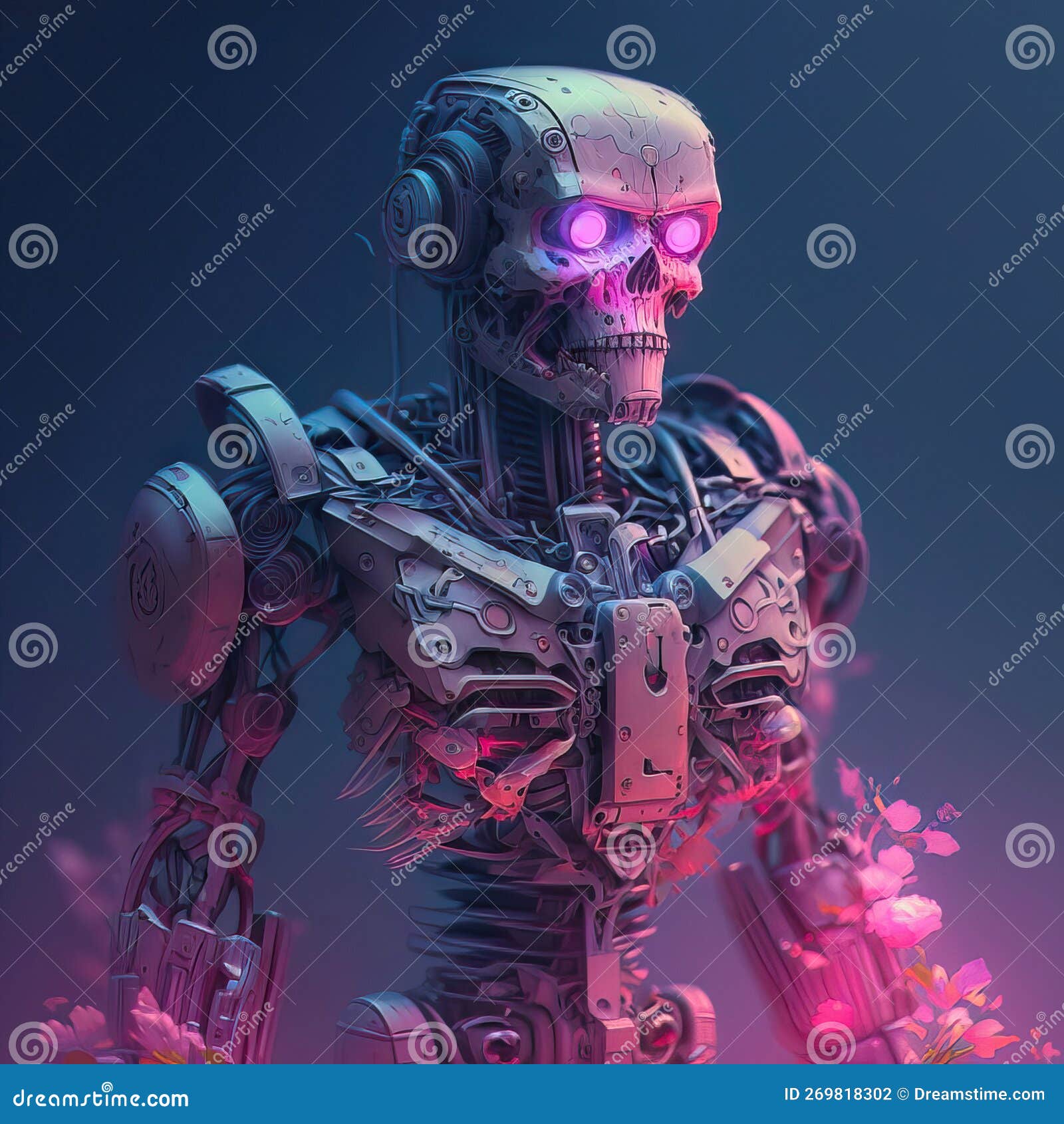 AI Generated Android Robot in Neon Light Stock Illustration ...