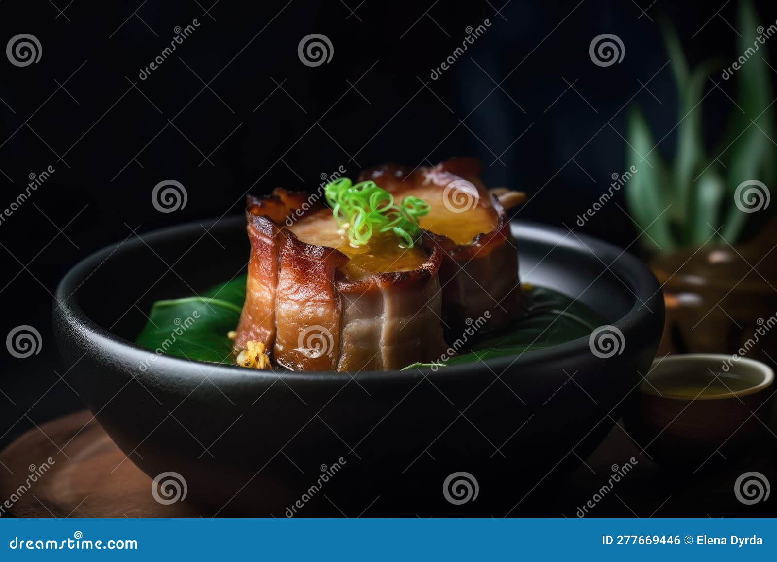 AI Generated Appetizing Lechon Spit-roasted Pig in a Dark Green Bowl ...