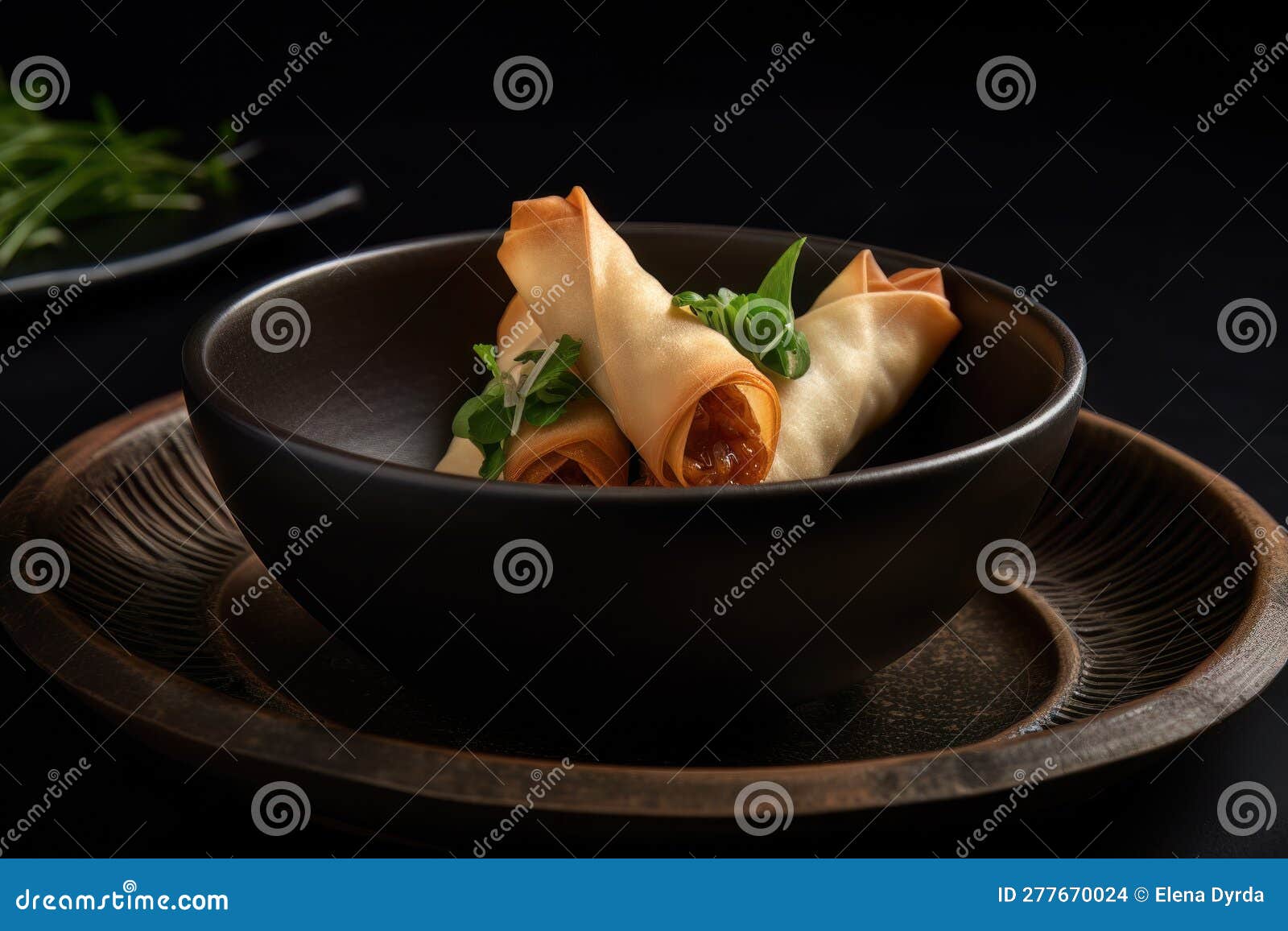 AI Generated Appetizing Lumpia in a Dark Green Bowl Stock Illustration ...