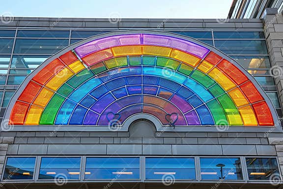 Architectural Rainbow Installation on a Building Facade, Creating a ...